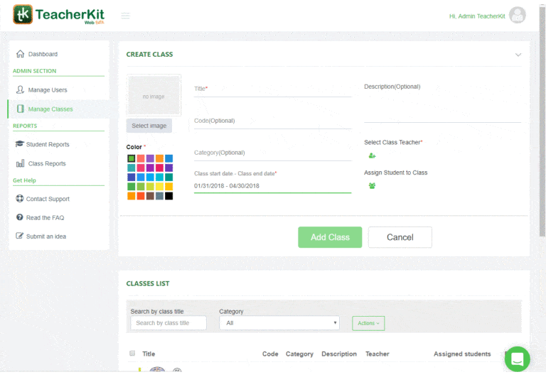 How to manage classes on TeacherKit schools? - TeacherKit